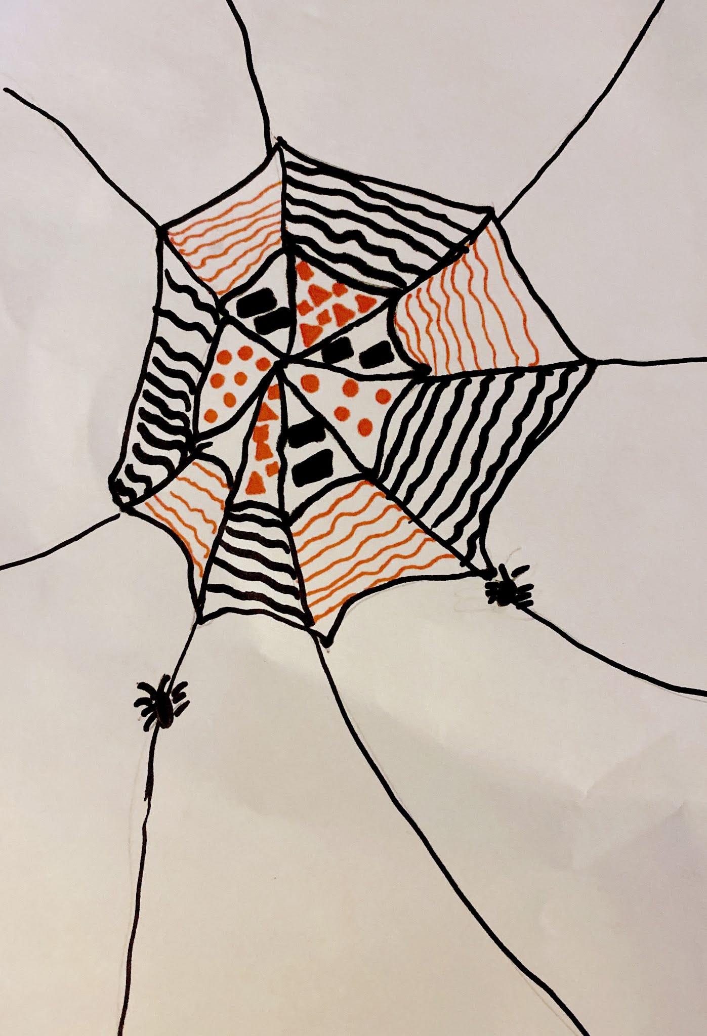 Student Art Gallery: Gr. 5 & 6 Zentangle Spider Webs 2020-21