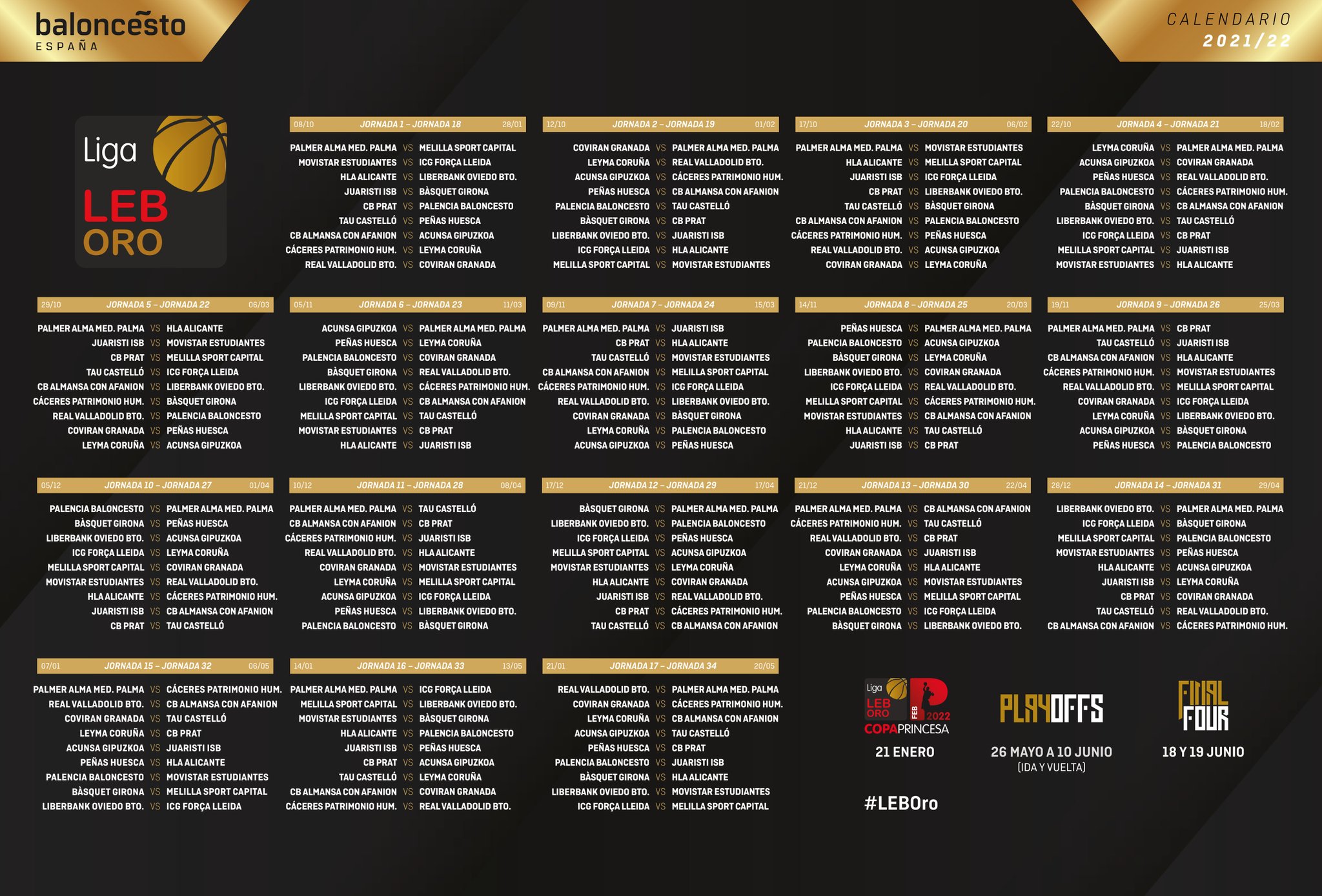 Calendario LEB Oro 2021-22 - Lucentum Blogging