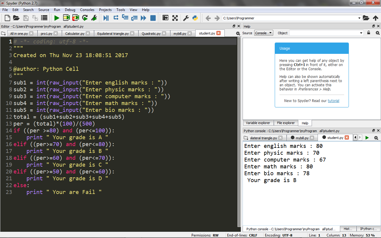 Write A Program Find The Percentage Of Five Subject Marks In Python