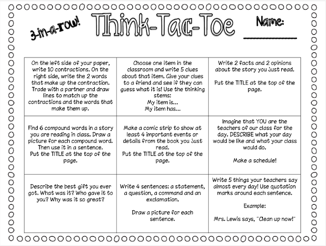 Classroom Freebies Think Tac Toe Classroom Freebies Think Tac Toe