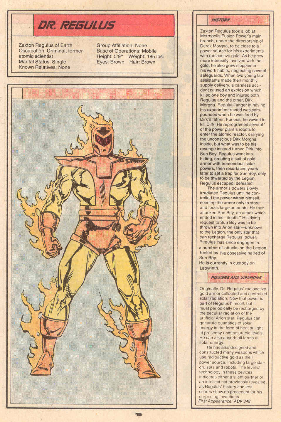 Fichas de Superheroes Marvel y DC: Doctor Regulus