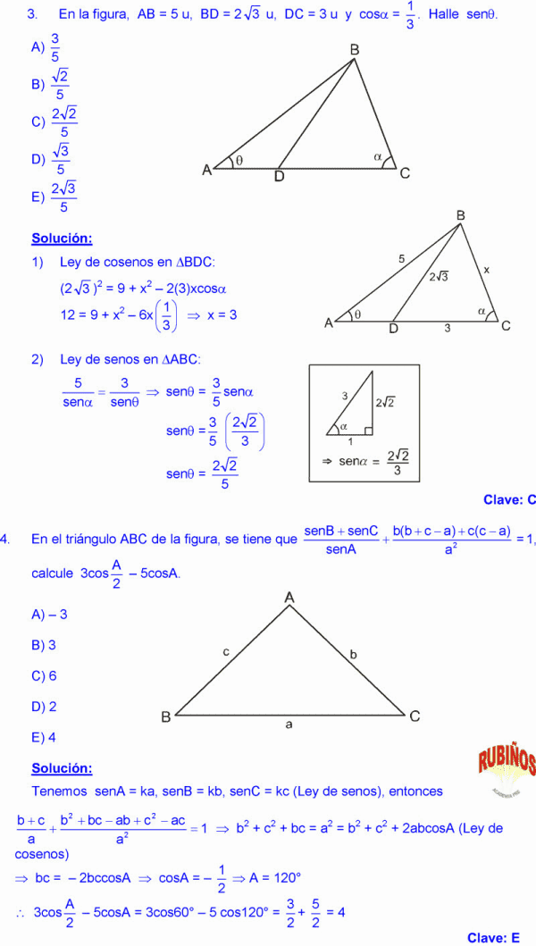 TEOREMA DEL COSENO PROBLEMAS RESUELTOS PDF
