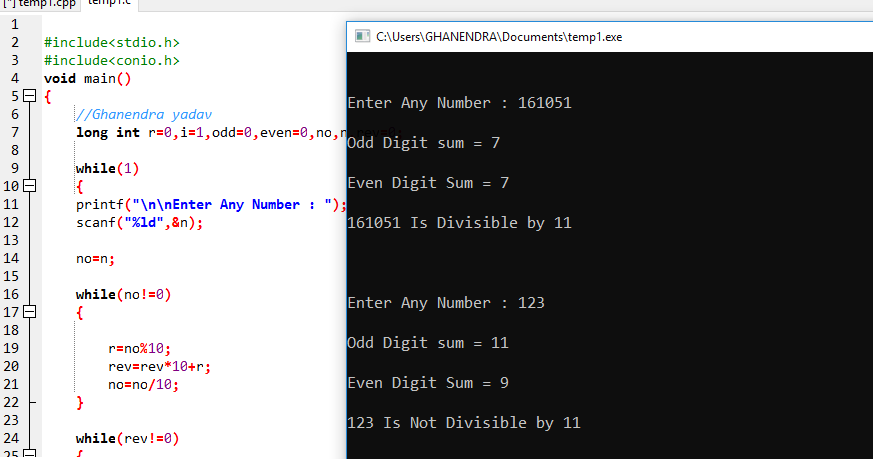 C Program To Check Number Is Divisible By 11 Or Not Using Vedic Math Programming With Basics