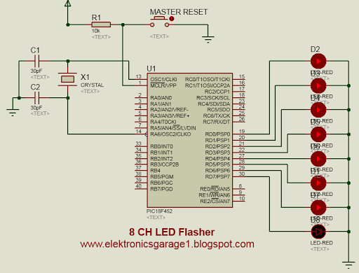 8 Channel LED Blinking Sequence using PIC Microcontroller - Electronics Garage