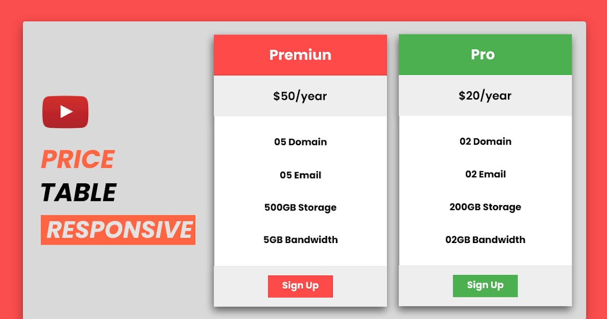 Responsive Price Table Design | HTML And CSS | RUSTCODE Responsive Price Table Design | HTML And CSS | RUSTCODE