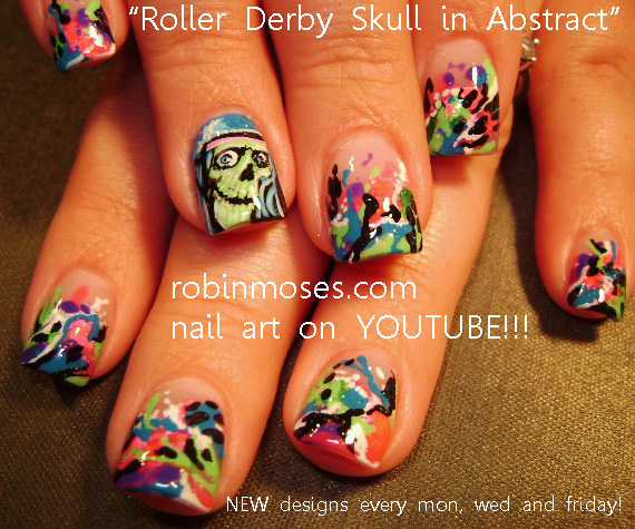 Nail Art by Robin Moses: lime mint teal khaki floral print nail art ...