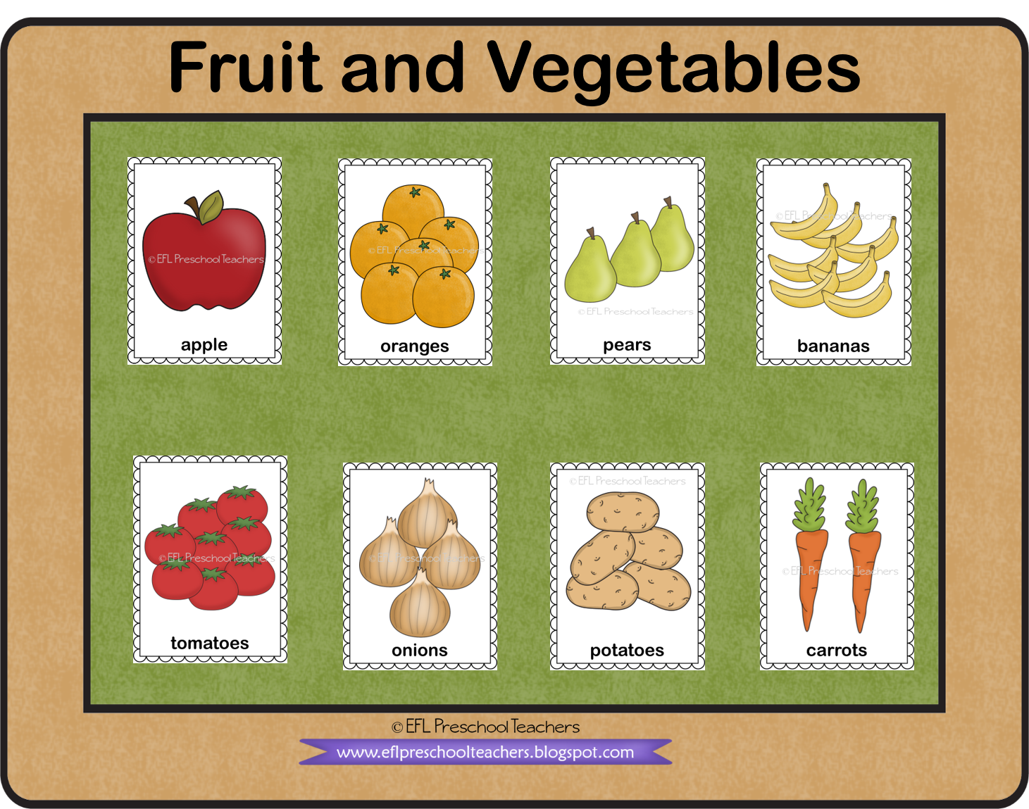 ESL/EFL Preschool Teachers: Fruit and Vegetables Theme Flashcard for ...
