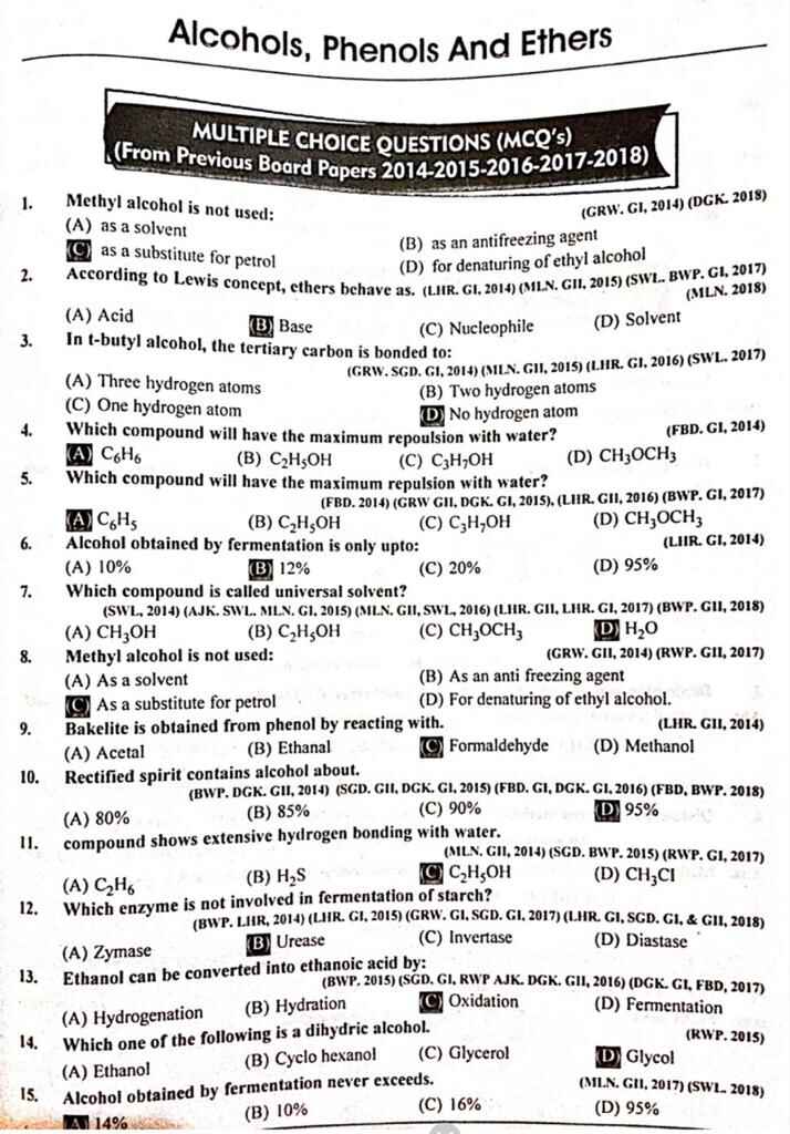 2nd Year Chemistry chapter 11 Important MCQs, Short and long questions - MDCATustad