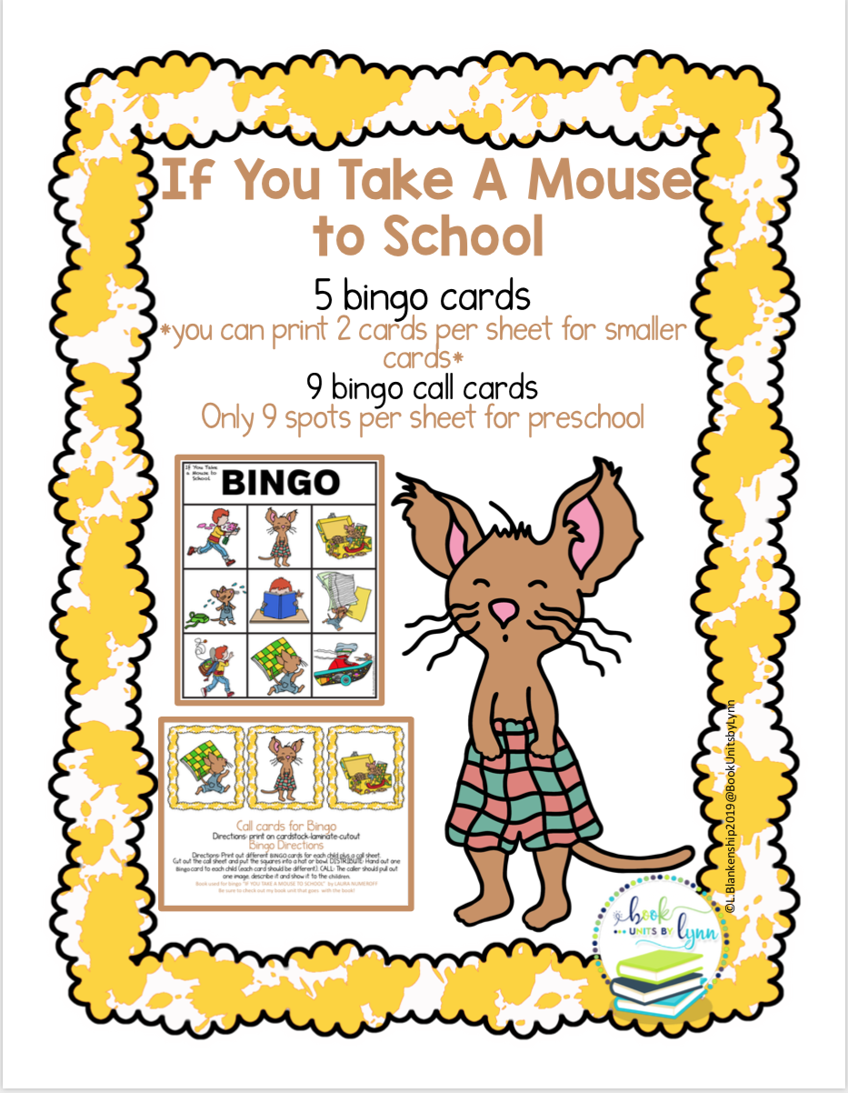 IF YOU TAKE A MOUSE TO SCHOOL BINGO ~ Book Units by Lynn