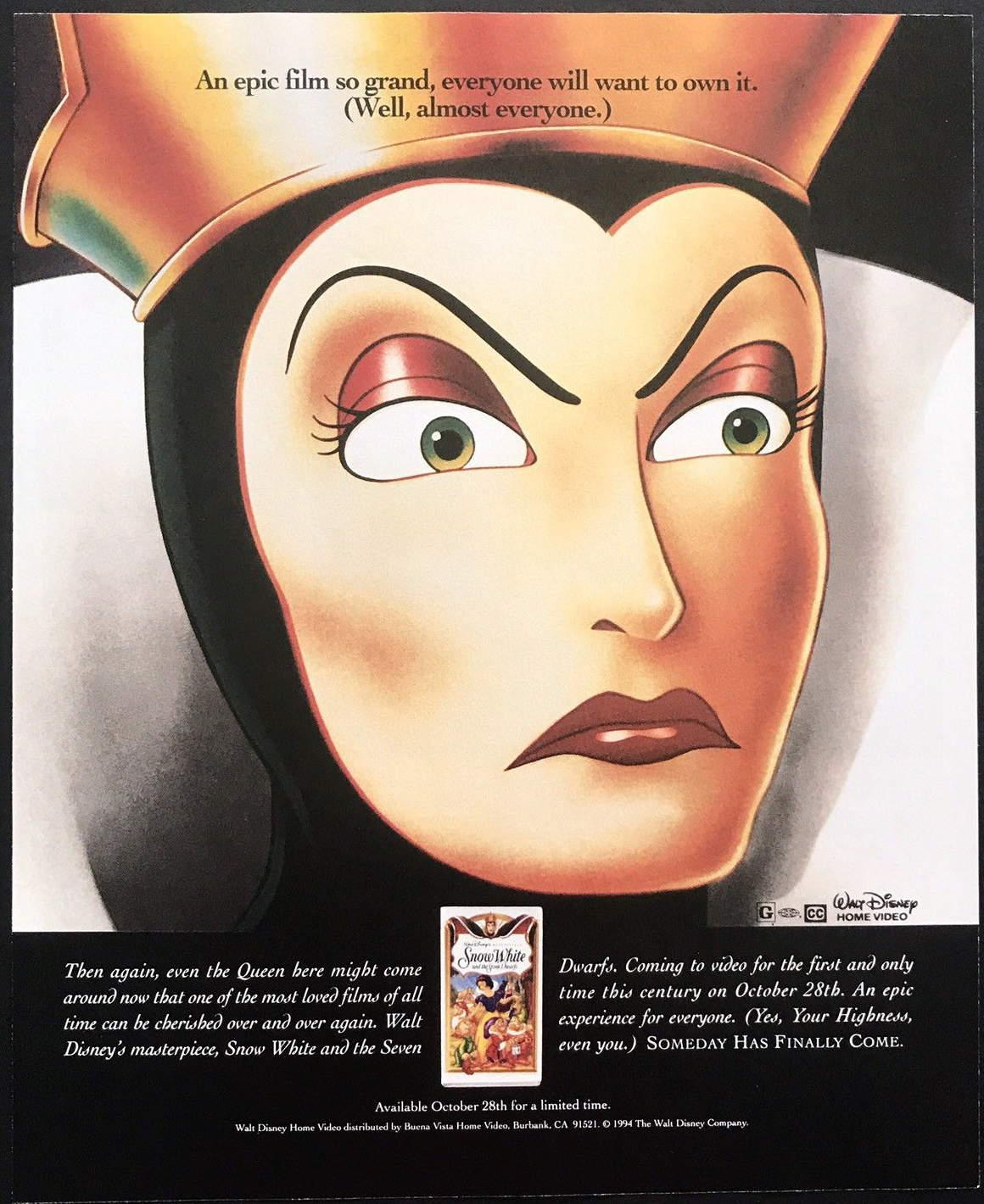 Filmic Light - Snow White Archive: 1994 Magazine Ad for "Snow White" VHS
