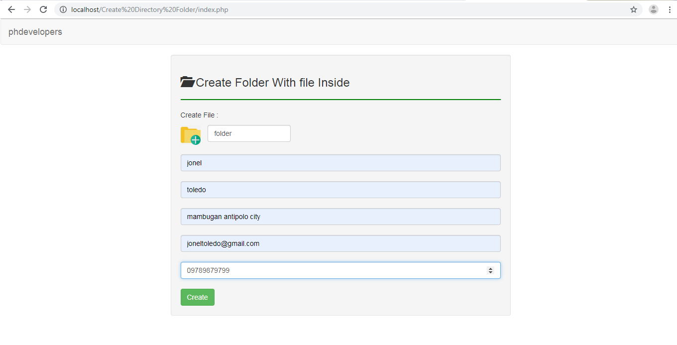 Create a Folder with directory path in PHP
