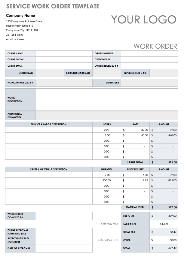 Mechanic Shop Work Order Template - Invoice Template