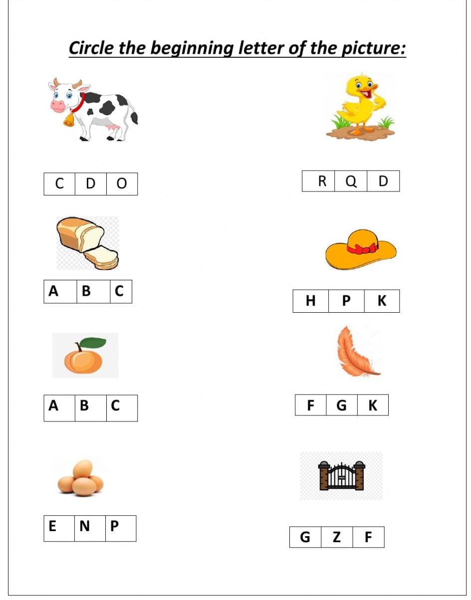 English - worksheet - circle the beginning sound