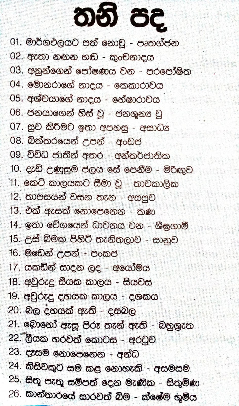 YSN: තනි පද