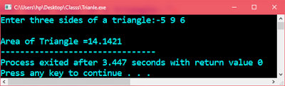 Program in C++ to calculate the area of triangle Using Class