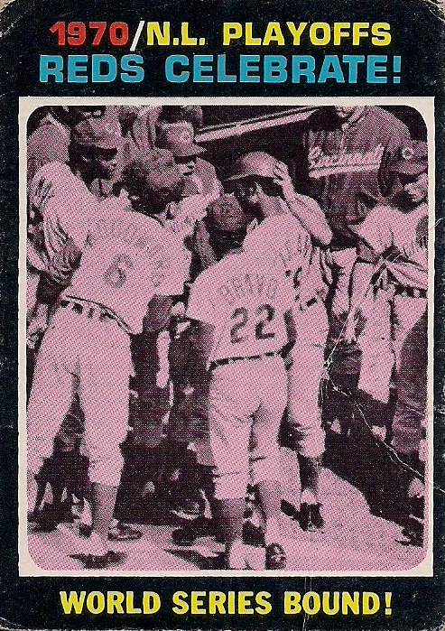 Topps 1971: no. 202 - 1970 n.l. playoffs, reds celebrate!