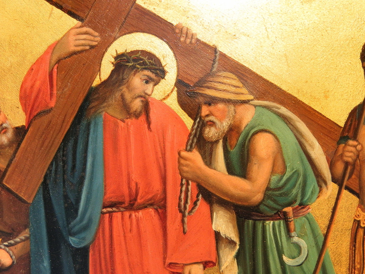 Simon de Cyrène aide Jésus à porter sa croix