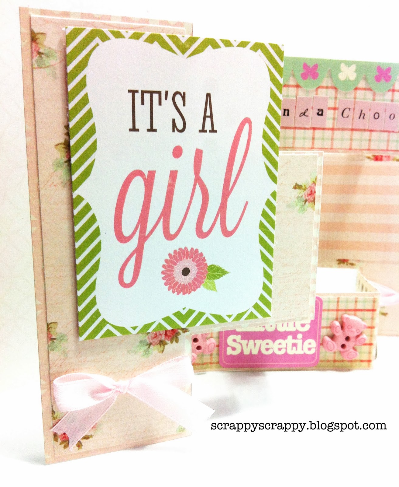 It's a Girl {tri-fold card} - Scrappy Scrappy