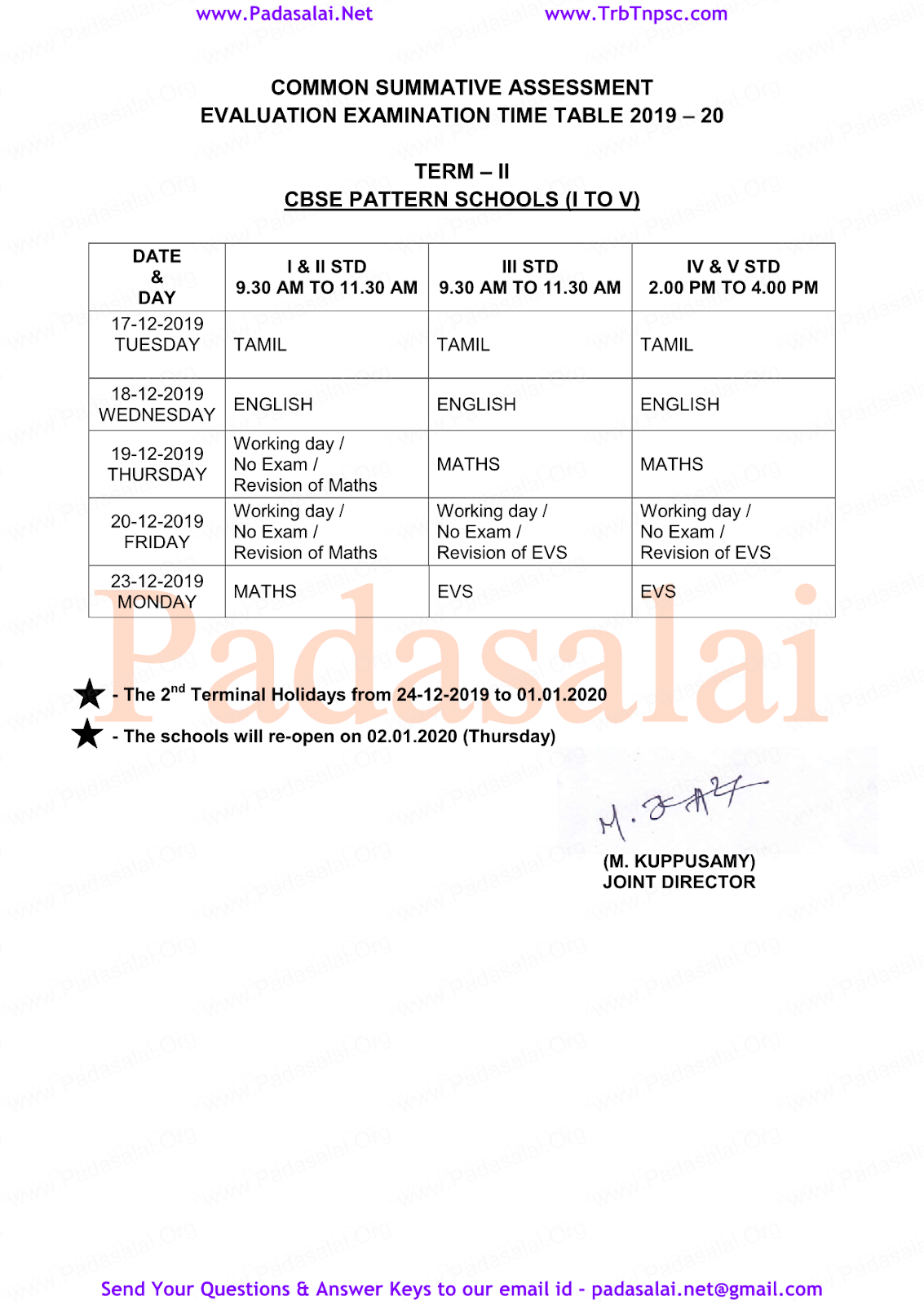 Half Yearly Exam Time Table for 10th, 11th, 12th Standard 2019 - 2020 ...