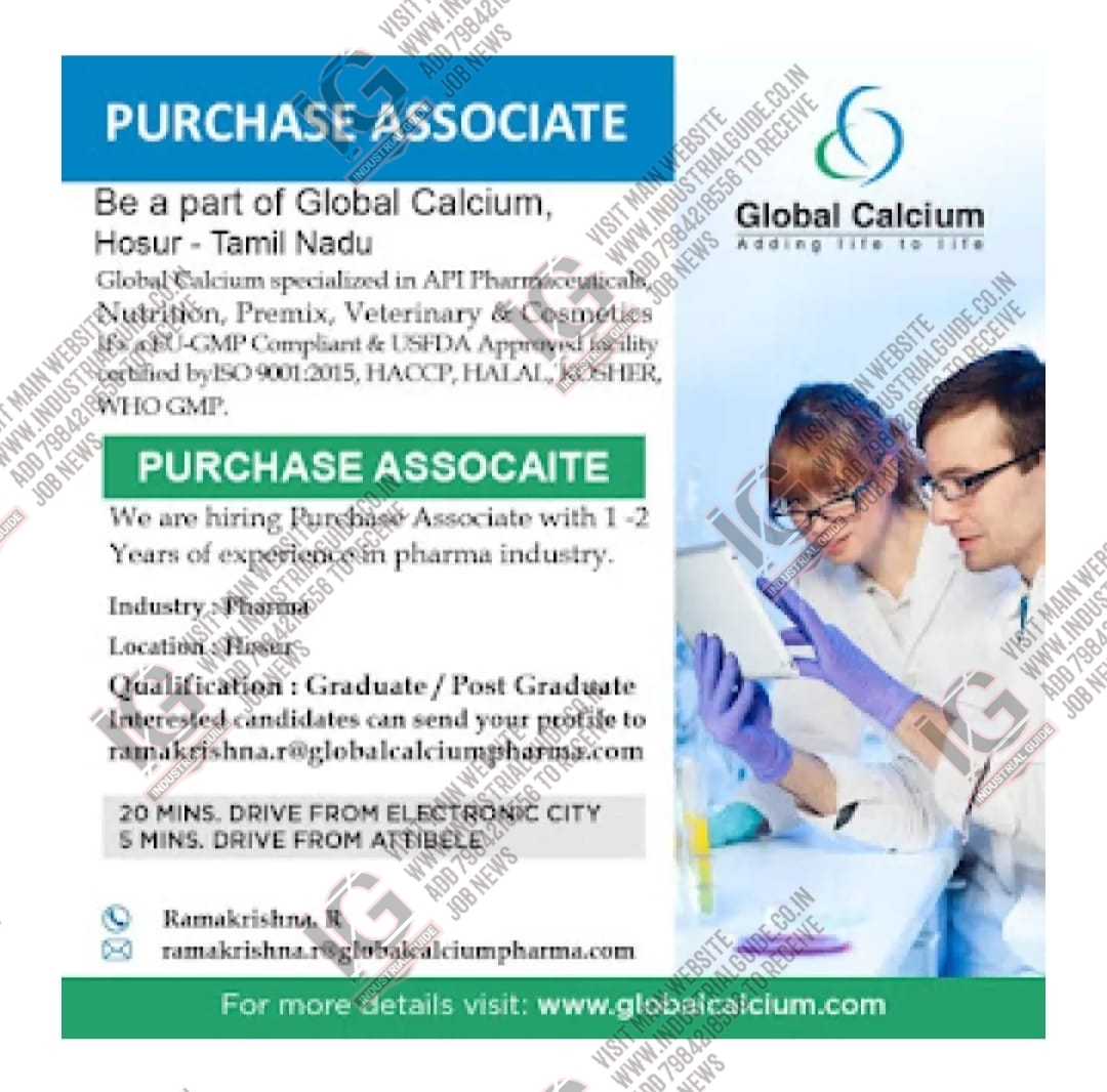 Global Calcium Pharma jobs for Purchase Executive apply now