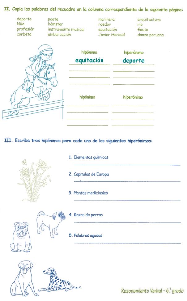 Hiperónimos e Hipónimos para niños 6º | Razonamiento Verbal