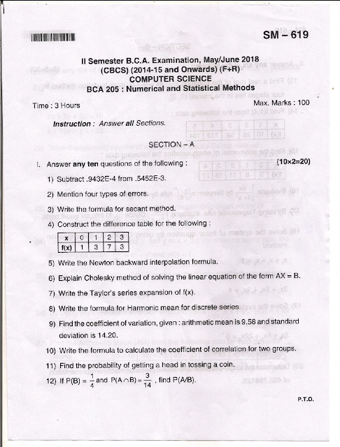 Bangalore University b.c.a. Computer Science bca 205 : Numerical and ...