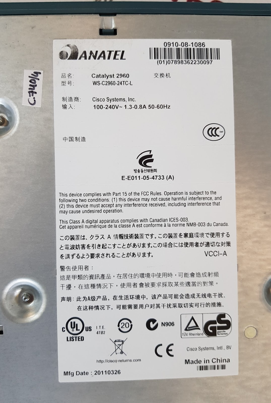 ANATEL CISCO CATALYST 2960 WS-C2960-24TC-L PORT POE NETWORK SWITCH ...