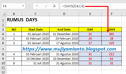 LATIHAN SOAL EXCEL: RUMUS DAY, DAYS, DAYS360 UNTUK MENCARI SELISIH HARI ...