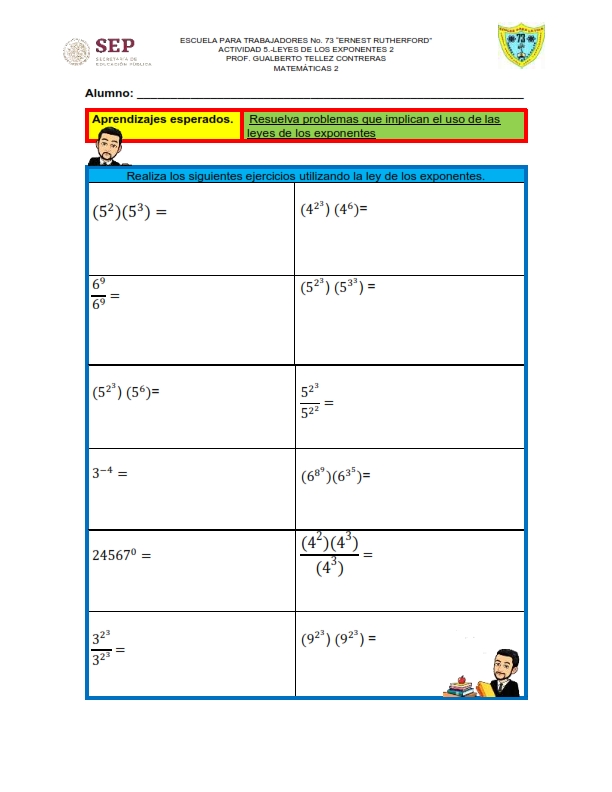 LEYES DE LOS EXPONENTES 2 ~ Profesor: Gualberto Tellez C.
