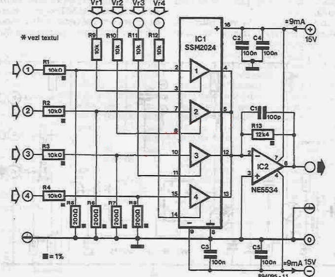 4 Channel Audio Mixer Circuit Diagram - Free Electronic Circuit Design