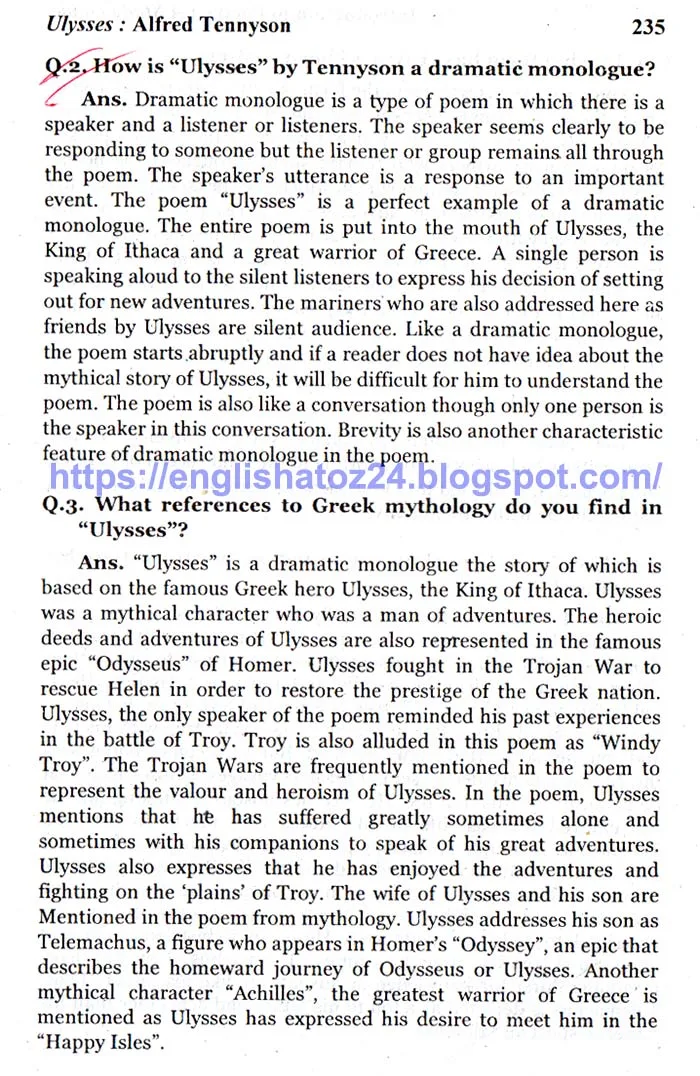 Short Questions with Answers (Ulysses – Alfred Tennyson) - English ...