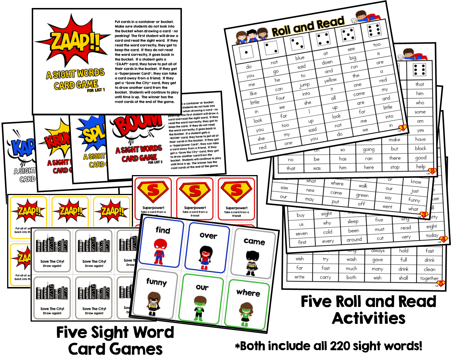 MORE Superheroes!!! Just added a 130 Page Kit of Sight Word Games ...