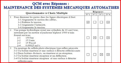 QCM avec Réponses : MAINTENANCE DES SYSTEMES MECANIQUES AUTOMATISES ...