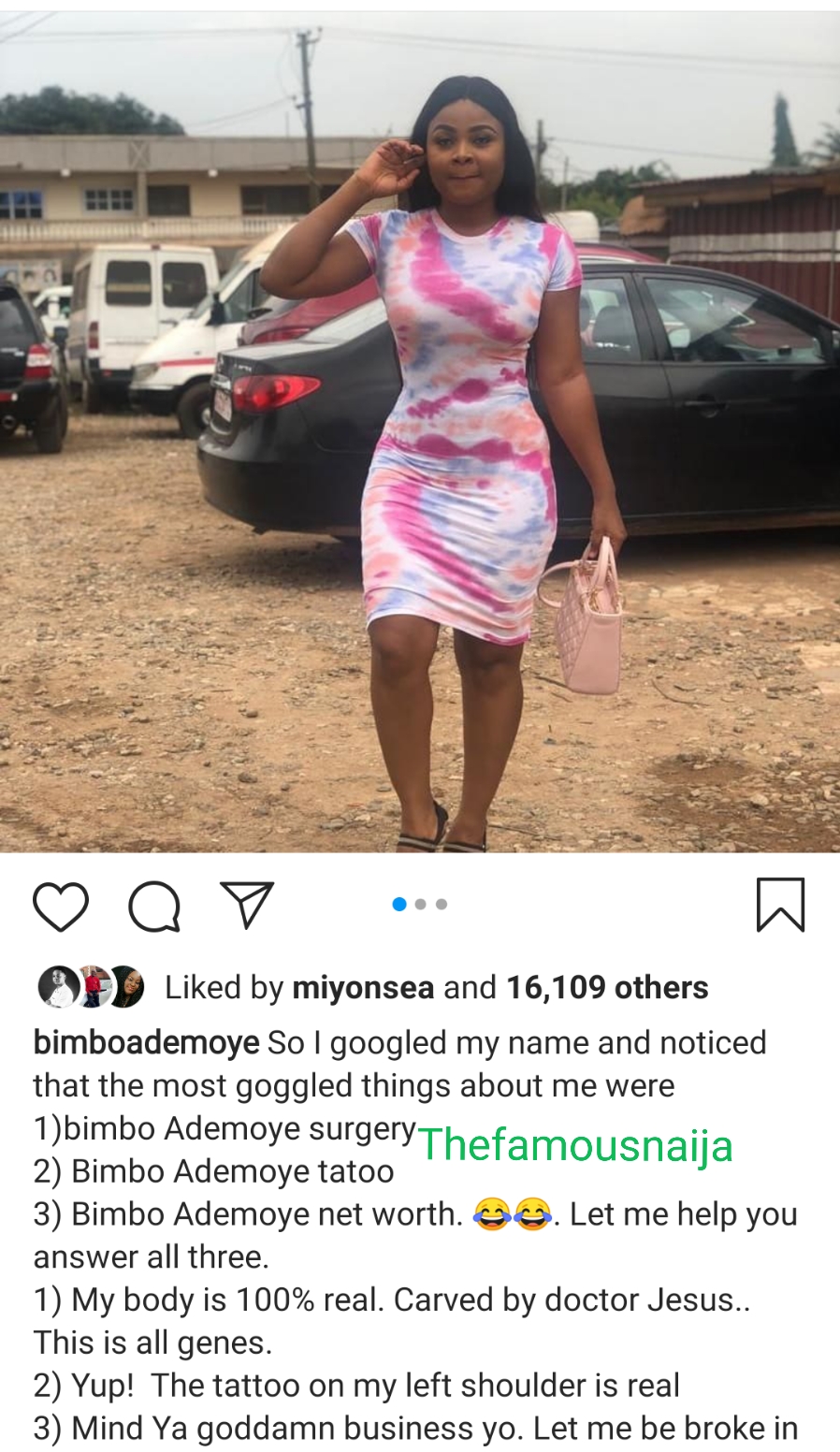 Bimbo Ademoye wrote on her Instagram page with regards to google ...