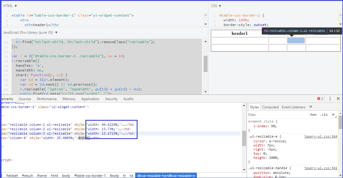 Code Samples Jquery Resizable Table Example Table Column Resizing Resizable Table Columns
