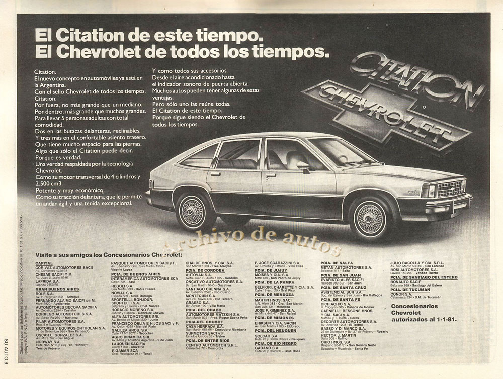 Archivo de autos: Chevrolet Citation importado por GMODC
