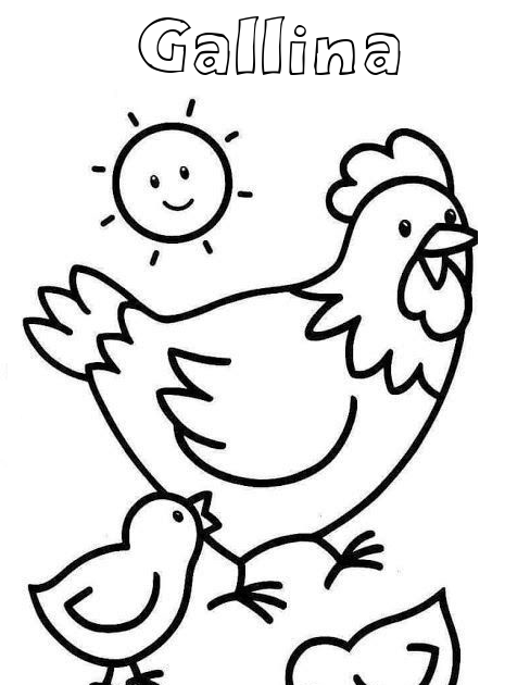 Gallina paseando polluelos para colorear - COLOREA TUS DIBUJOS