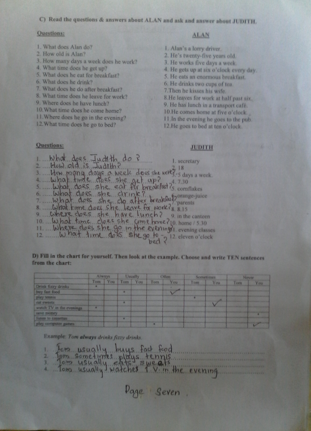 Answer Key for English Homework Assignment