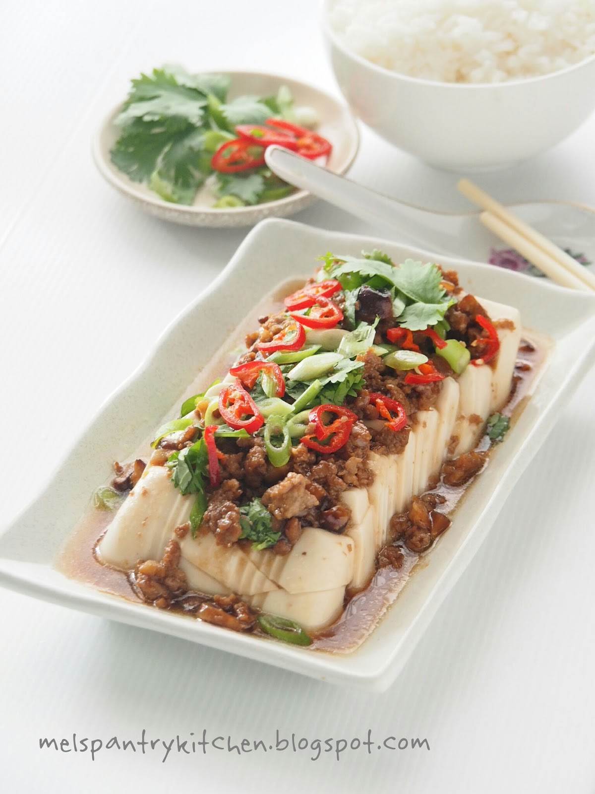 Through The Kitchen Door: Steamed Tofu With Mince Meat & Mushroom