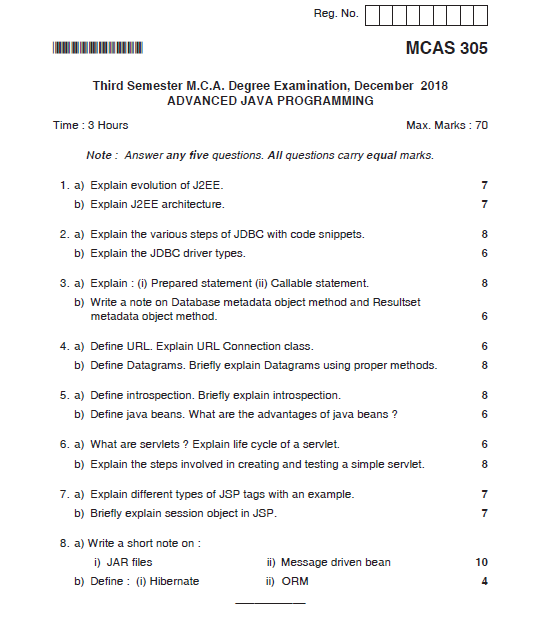 Mangalore University M.C.A. Third Semester MCAS 305 : Advanced Java ...