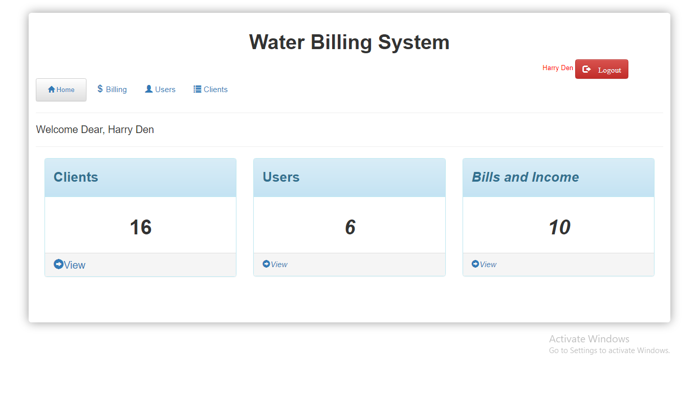Water Billing System in PHP MySQL with Source Code