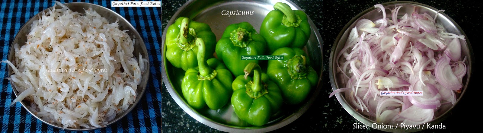 Gayathri Pai's Food Bytes: Jawala (Tiny Shrimps)~Capsicum Bhaji (Stir Fry).