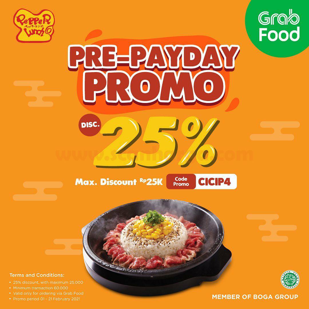 PEPPER LUNCH Promo GRABFOOD Pre-PAYDAY Discount 25% | scanharga