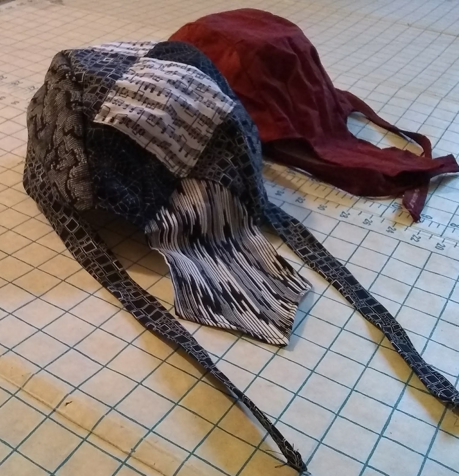 CynthiaParkhill: ‘Helmet liners’ sewn with patch-work