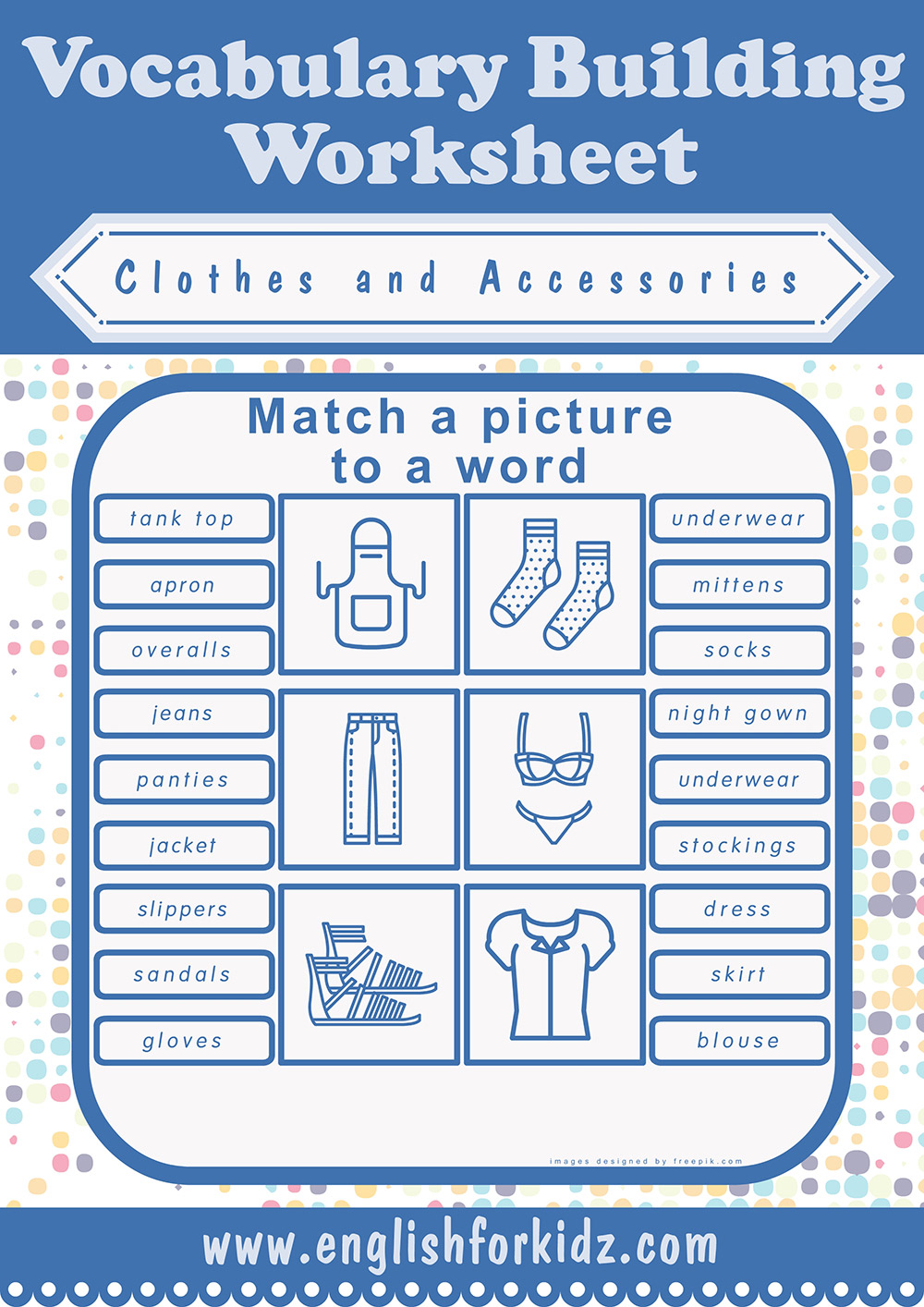Clothes Worksheets: Picture to Word Matching