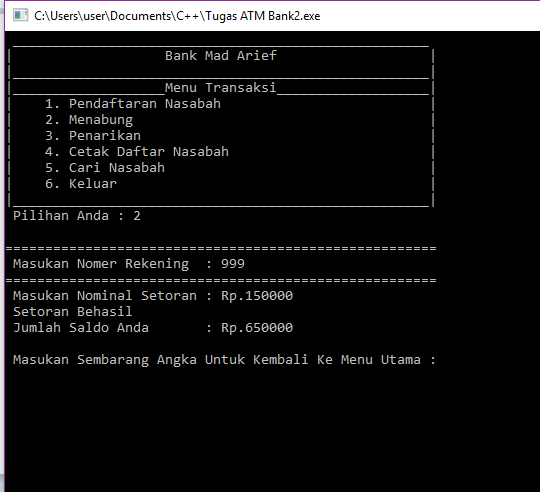 Contoh Program C++ ATM Bank Versi Lengkap ~ Tutorial Belajar Coding