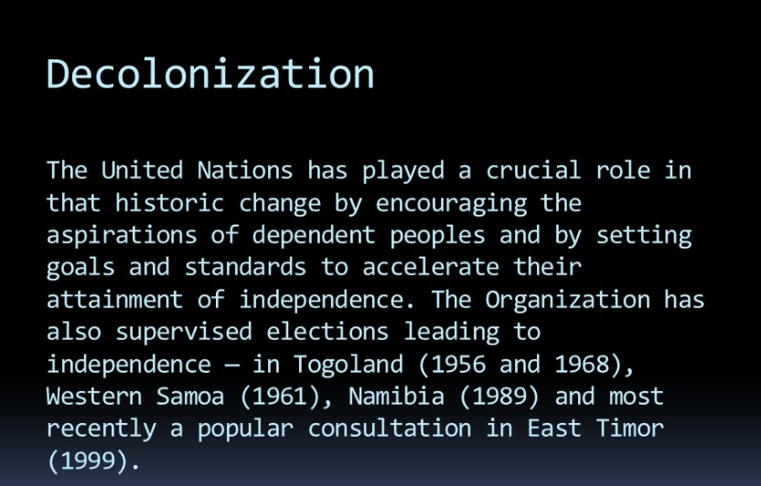THE UNITED NATIONS ROLE IN DECOLONISATION - United Nation Organisation