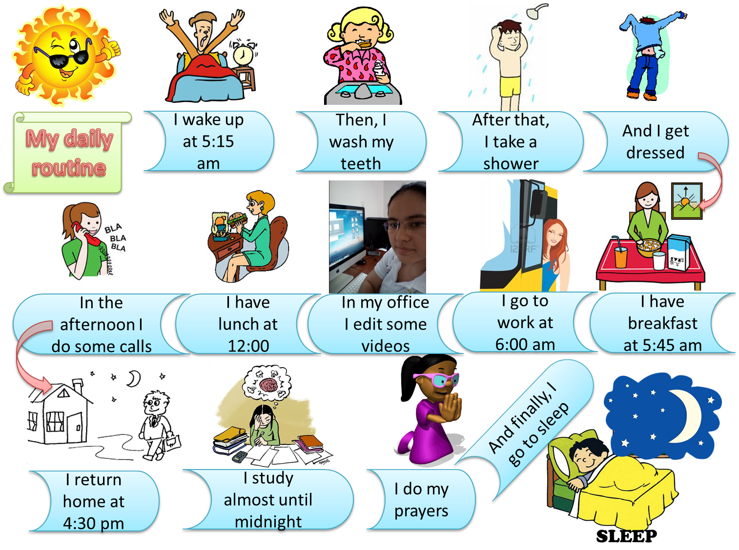 simple present and present progressive: Unit 1: Daily Routine