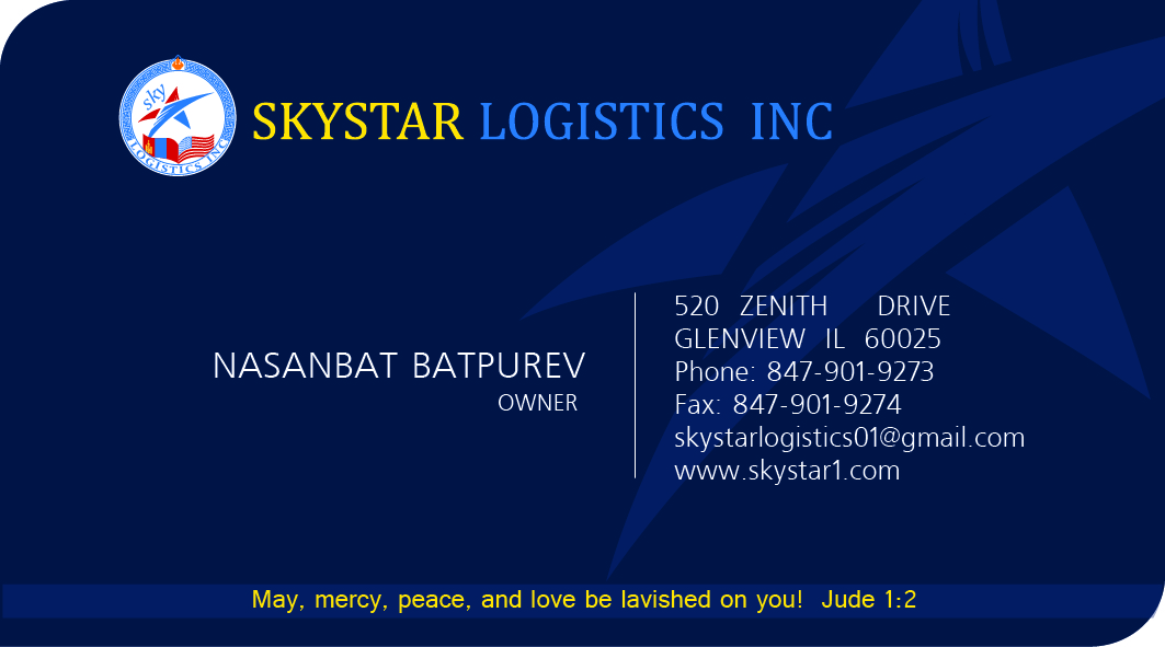 D-Munkhuulei: SKYSTAR LOGISTICS INC name card