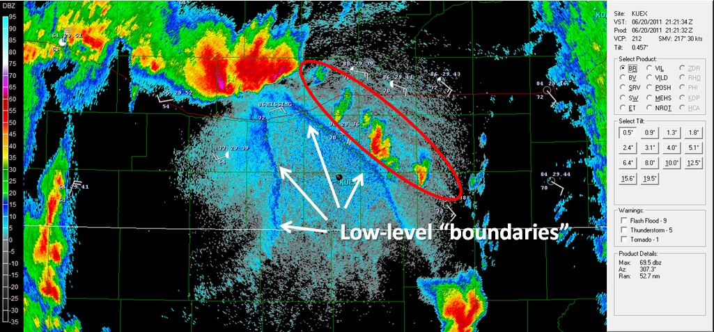 Looking Aloft: Storms firing on an outflow boundary